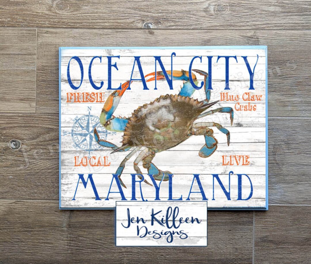 Customizable Town Blue Claw Crab Sign, Ocean City Maryland Wall Art ...