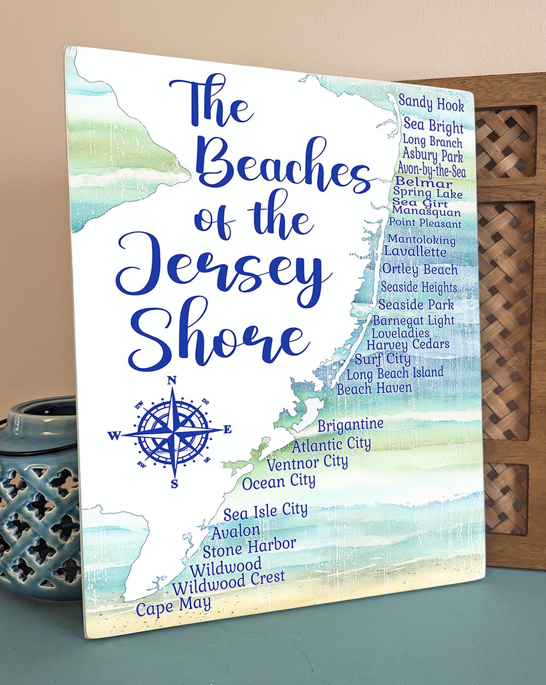 Beaches of THE JERSEY SHORE Map, New Jersey Beach Map, Jersey Shore Map ...