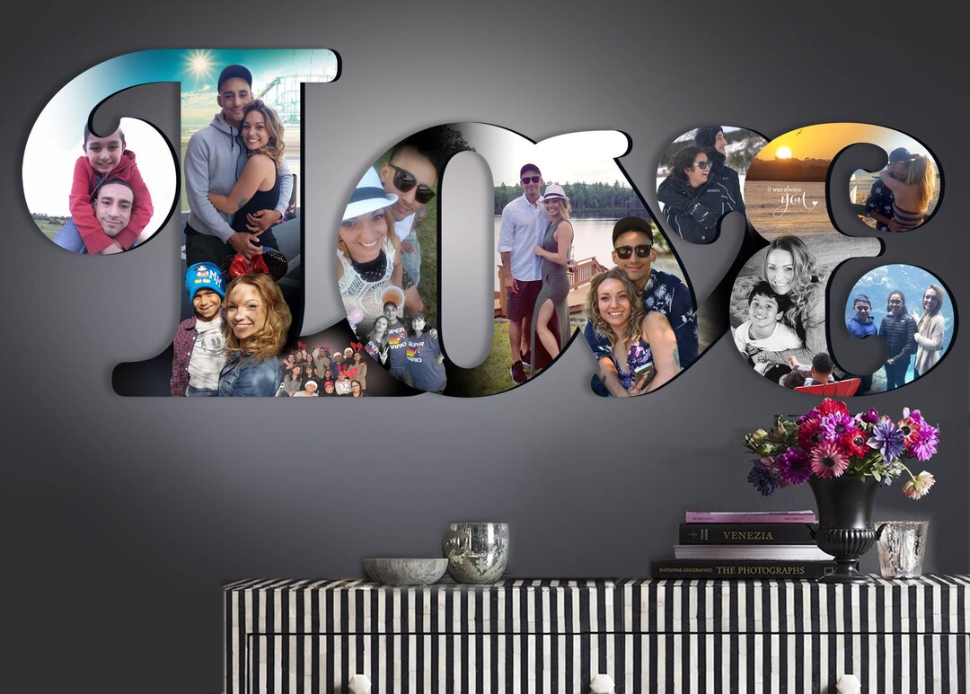 LOVE, Custom Collage, LOVE Letters, Pictures on Wood, Personalized Gift ...