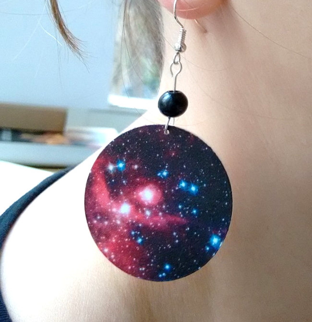 Galaxy Nebula Earrings, Red Nebula, Red Stars, Star Earring, Nebula ...