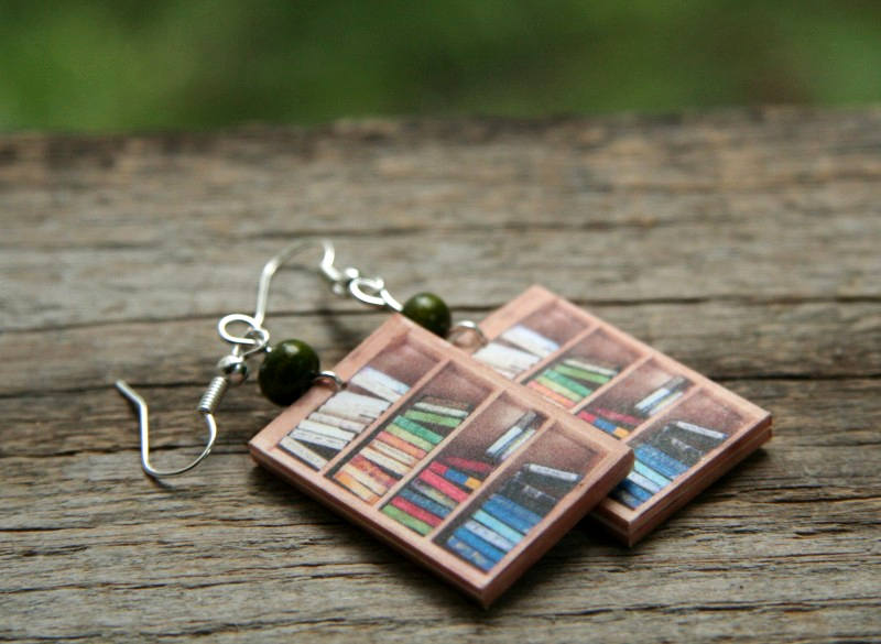 Miniature Book Shelf Earrings, Book Earrings, Reader Earrings, Book ...