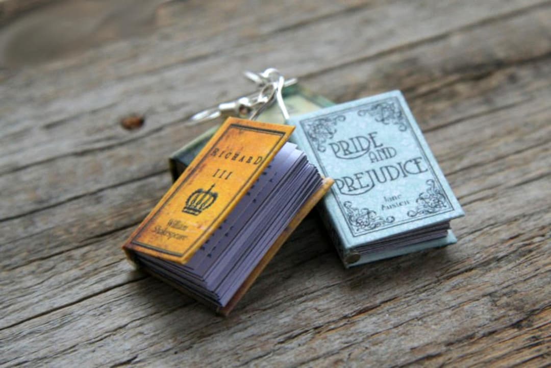 Real Looking Miniature Book Earrings With Pages, Classic Novel Earrings ...