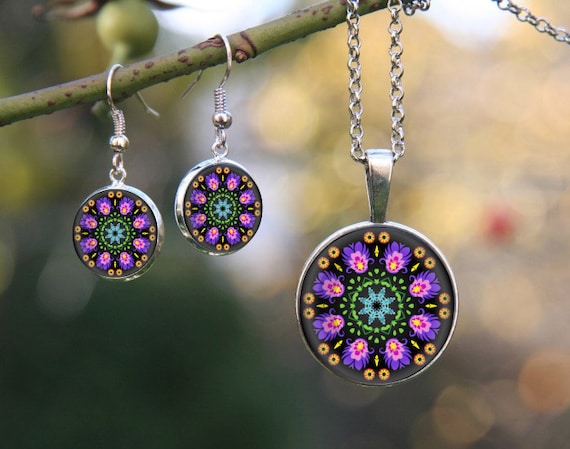 Polish folk jewelry set Polish pendant and polish earrings | Etsy