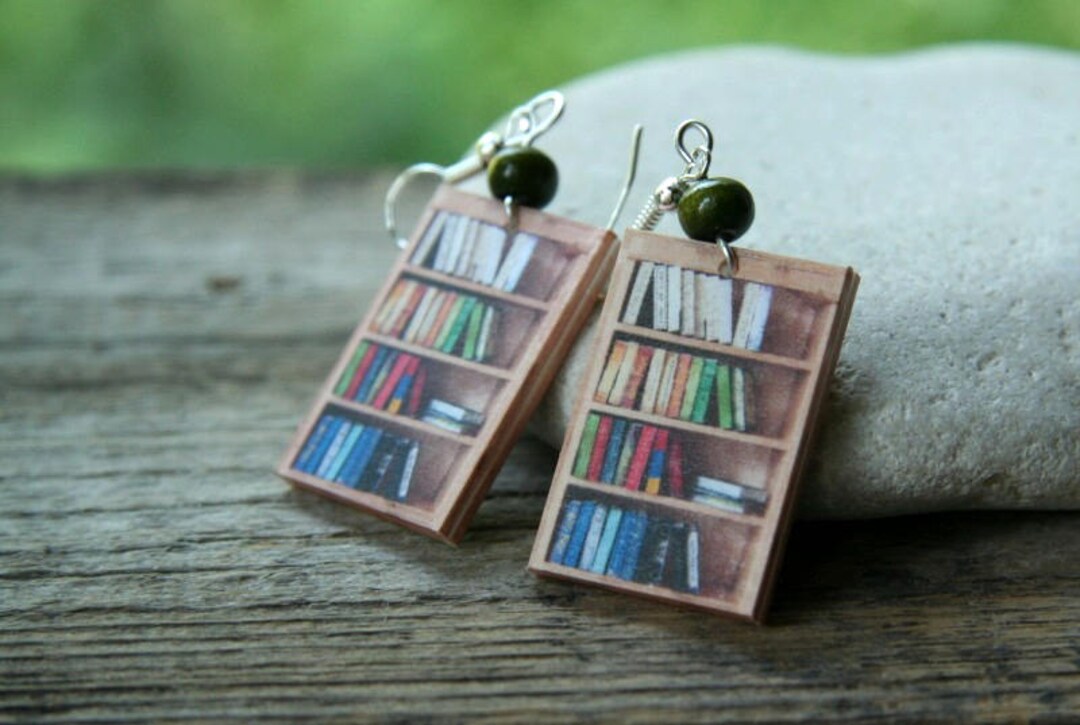 Miniature Book Shelf Earrings, Book Earrings, Reader Earrings, Book ...