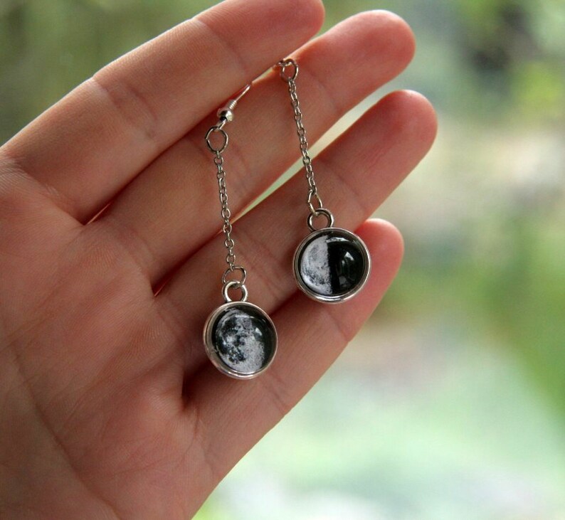 Moon Phases Earrins, Moon on a Chain, Moon Earrings, Galaxy Earrings ...