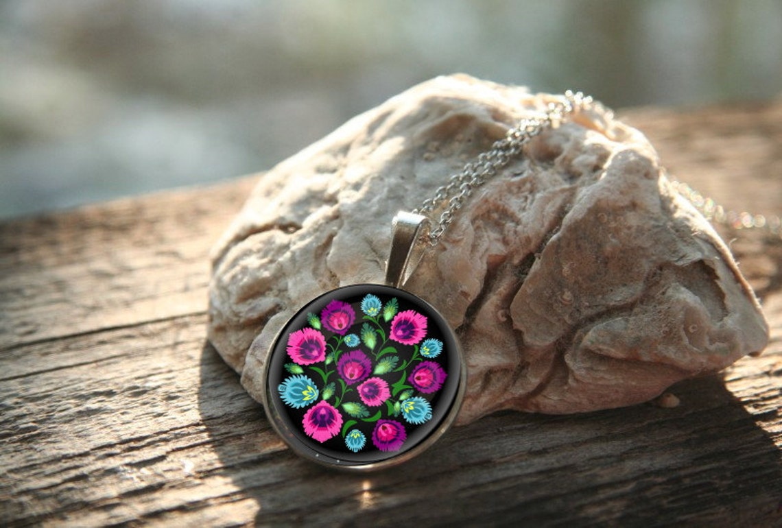 Polish Folk Pendant, Polish Pendant,amaranth Pendant, Black and Pink ...