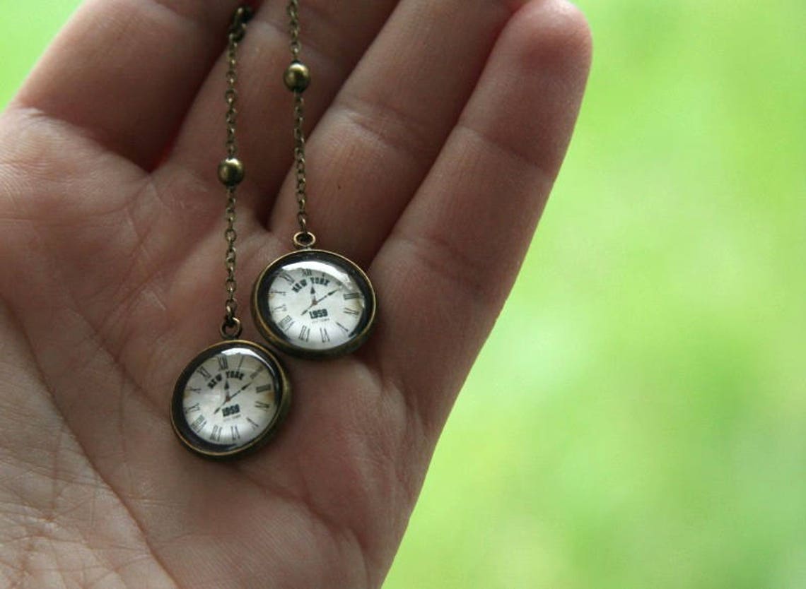 Clock Earrings Glass Earrings Retro Clock Earrings Antique | Etsy