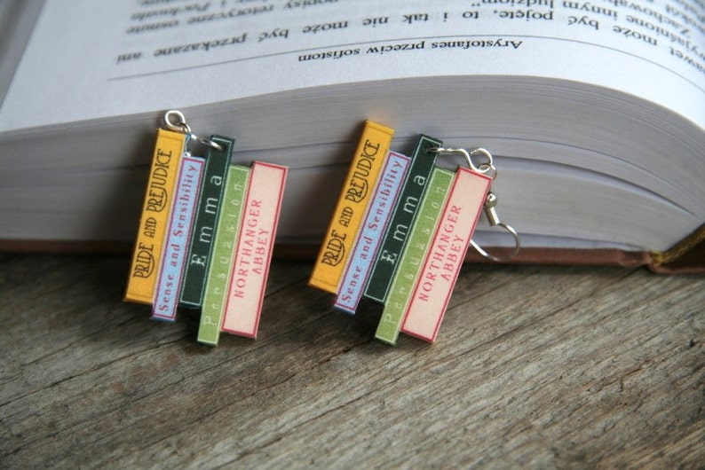 Miniature Book Earrings, Jane Austen Book Set, Classic Novel Earrings ...