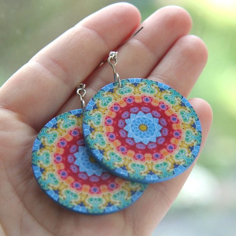 Colorful Mandala Decoupage Earrings Mandala Earrings Color - Etsy