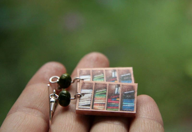 Miniature Book Shelf Earrings Book Earrings Reader Earrings | Etsy
