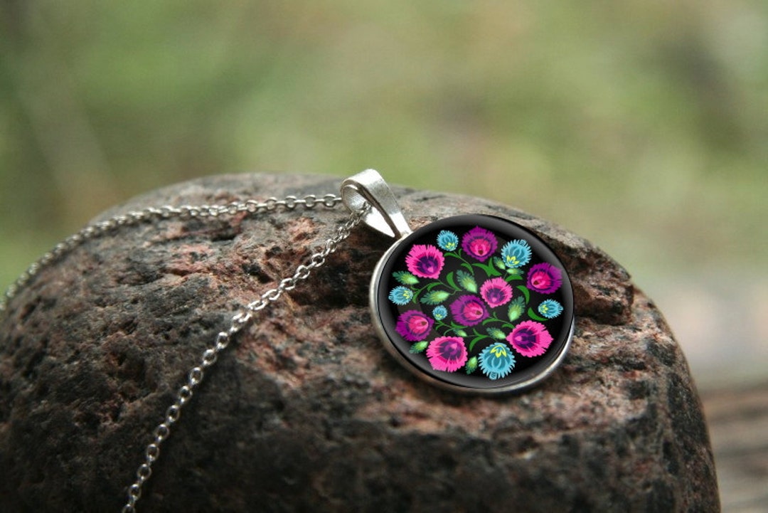 Polish Folk Pendant, Polish Pendant,amaranth Pendant, Black and Pink ...