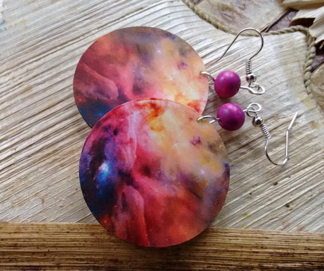 Galaxy Nebula Earrings, Pink Nebula, Star Earring, Nebula Jewelry, Big ...