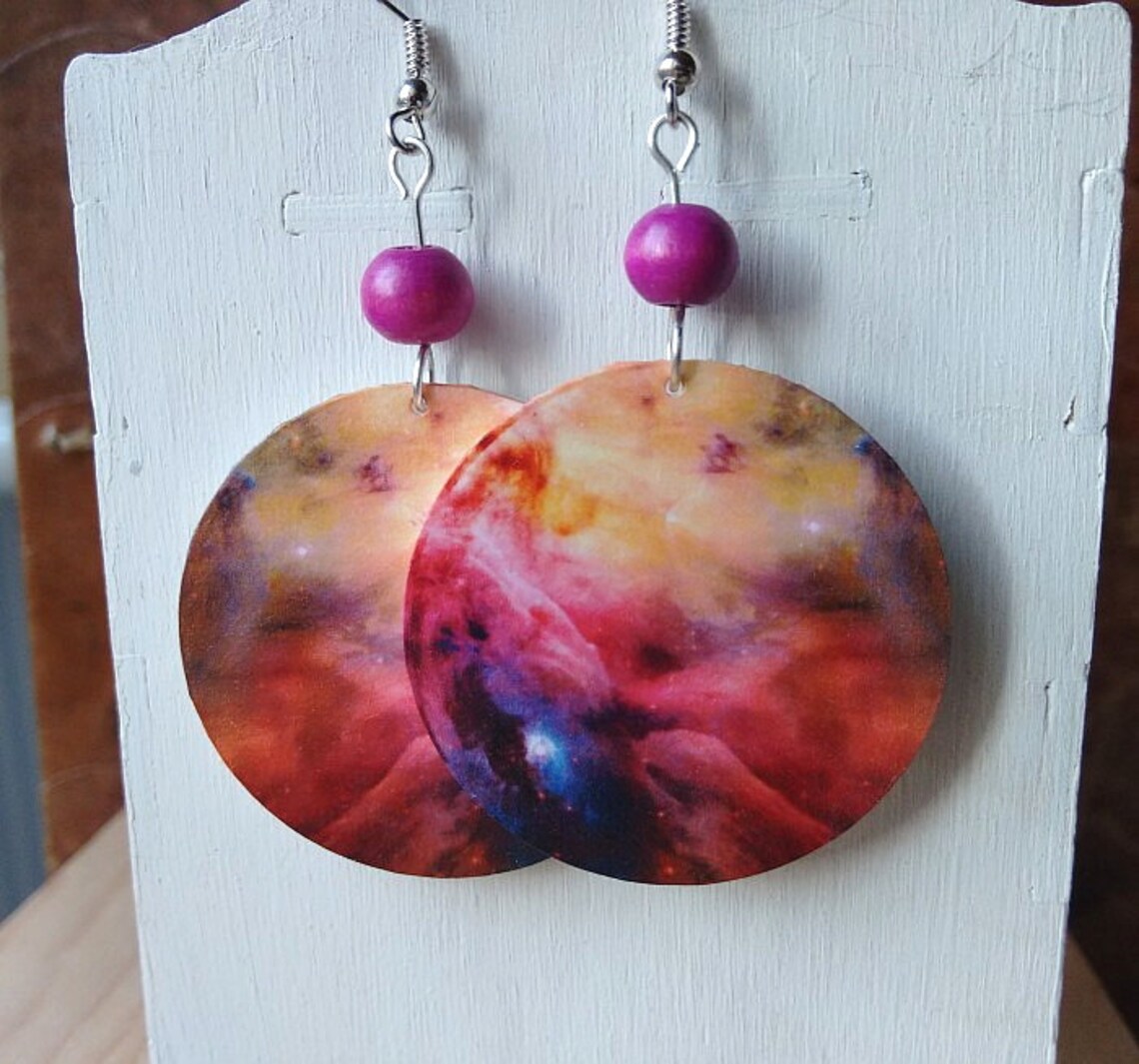Galaxy Nebula Earrings, Pink Nebula, Star Earring, Nebula Jewelry, Big ...