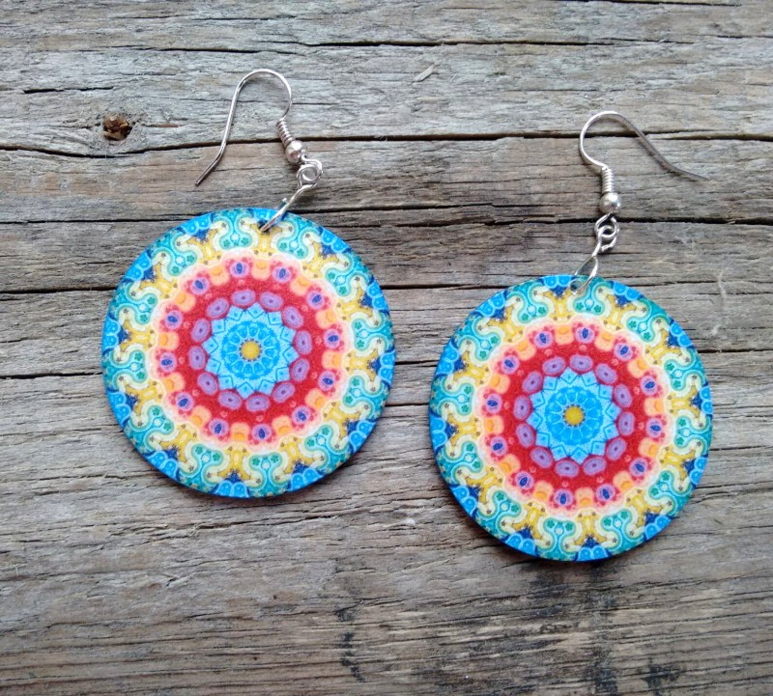 Colorful Mandala Decoupage Earrings Mandala Earrings Color - Etsy