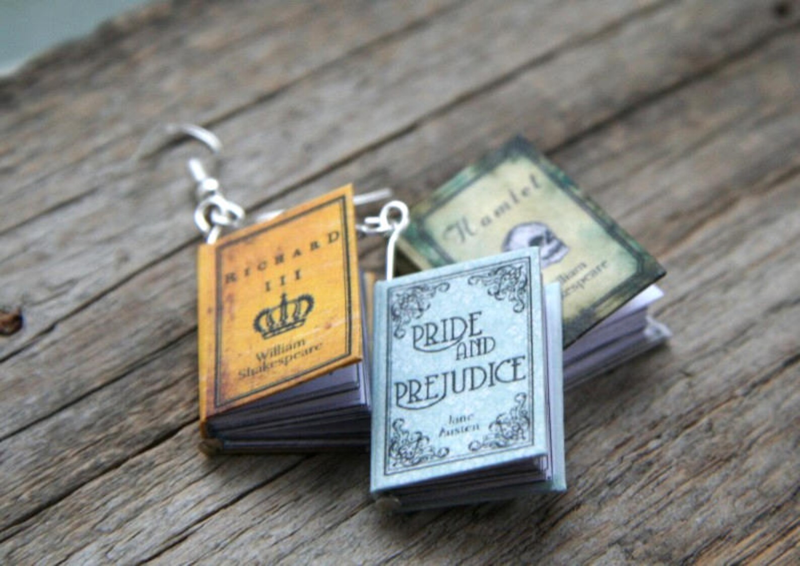 Real Looking Miniature Book Earrings With Pages, Classic Novel Earrings ...