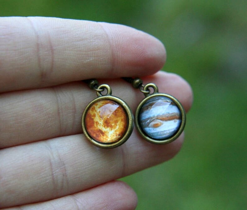 Jupiter and Venus Earrings, Jupiter Earrings, Planet Earrings, Solar ...