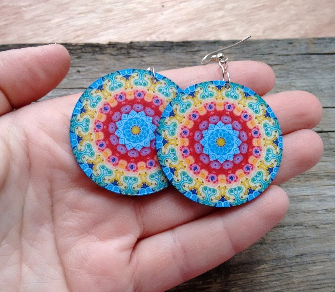 Colorful Mandala Decoupage Earrings Mandala Earrings Color - Etsy
