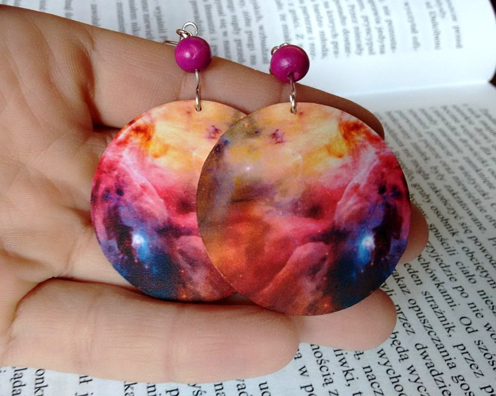 Galaxy Nebula Earrings, Pink Nebula, Star Earring, Nebula Jewelry, Big ...