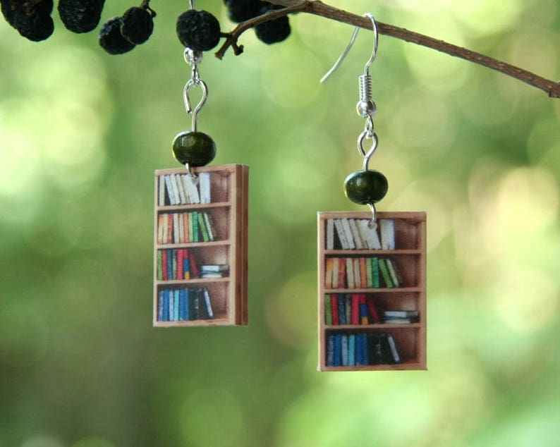 Miniature Book Shelf Earrings, Book Earrings, Reader Earrings, Book ...