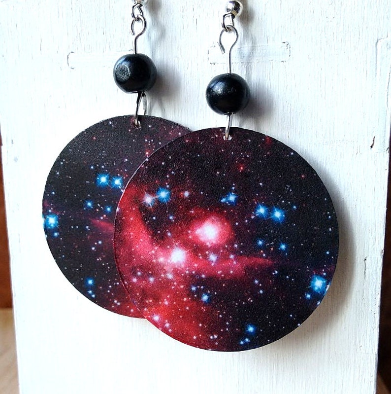 Galaxy Nebula Earrings Red Nebula Red Stars Star Earring - Etsy