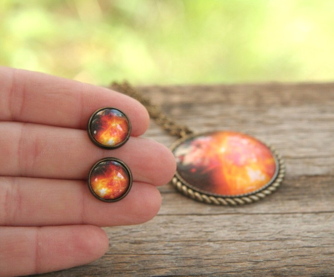Solar System Jewelry Set, Sun Pendant, Solar Pendant, Solar Earrings ...