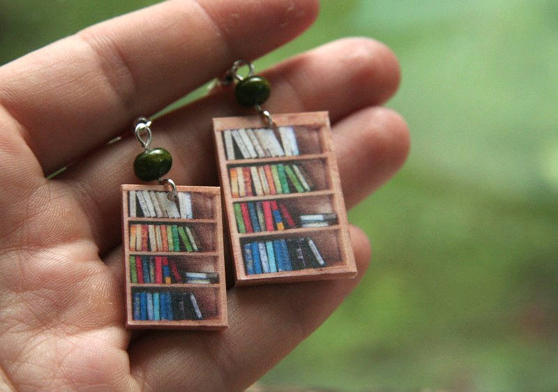 Miniature Book Shelf Earrings Book Earrings Reader Earrings | Etsy