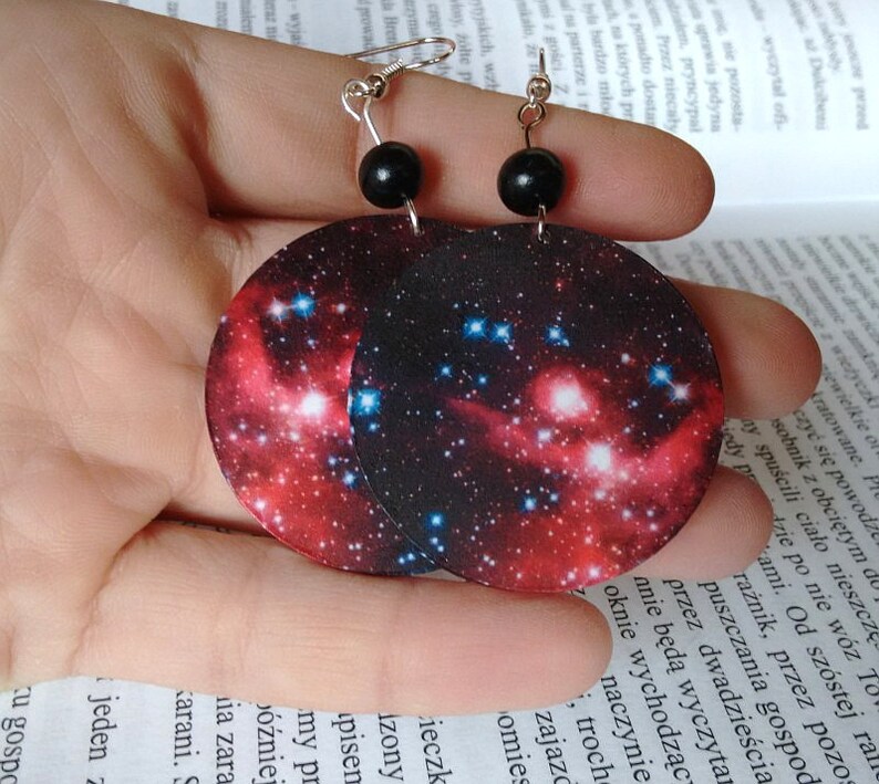 Galaxy Nebula Earrings Red Nebula Red Stars Star Earring - Etsy
