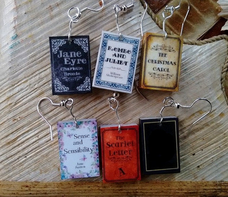 Miniature Book earrings Classic novel Earrings Book jewelry | Etsy