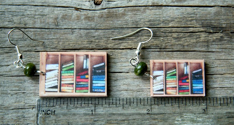 Miniature Book Shelf Earrings, Book Earrings, Reader Earrings, Book ...