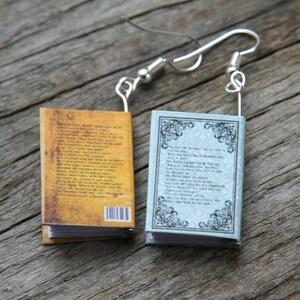 Real Looking Miniature Book Earrings With Pages, Classic Novel Earrings ...