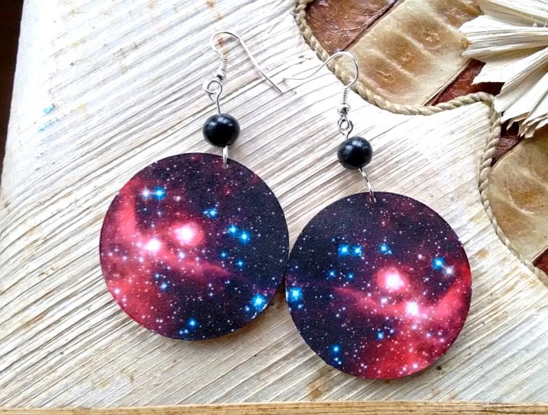 Galaxy Nebula Earrings Red Nebula Red Stars Star Earring - Etsy