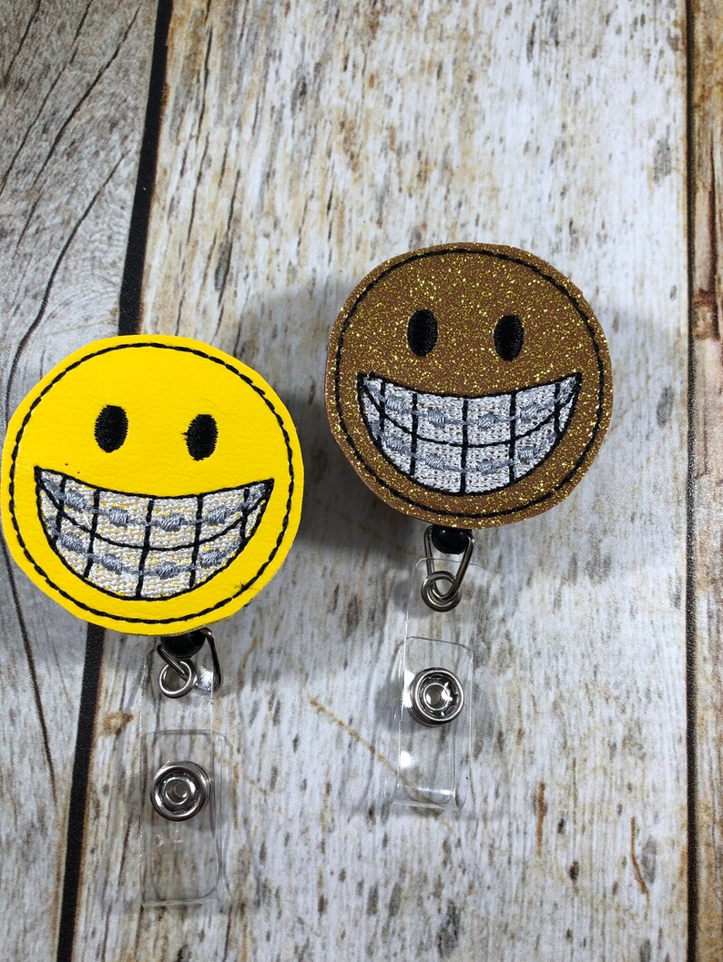 Smiling Face Badge Reel, Badge Reel, Braces Badge Reel, Cute Braces ...