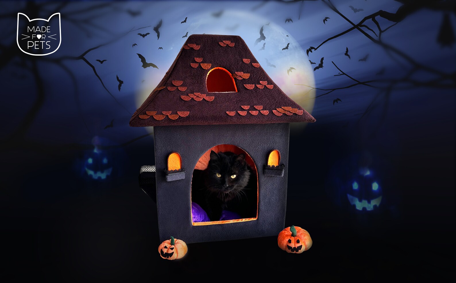 Haunted Mansion Cat House, Halloween Indoor Dog Castle, XXL Bed for Pet ...