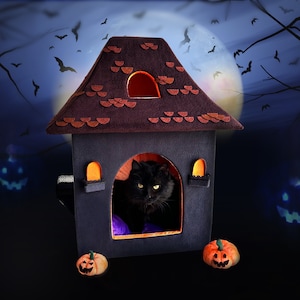 Haunted Mansion Cat House, Halloween Indoor Dog Castle, XXL Bed for Pet ...