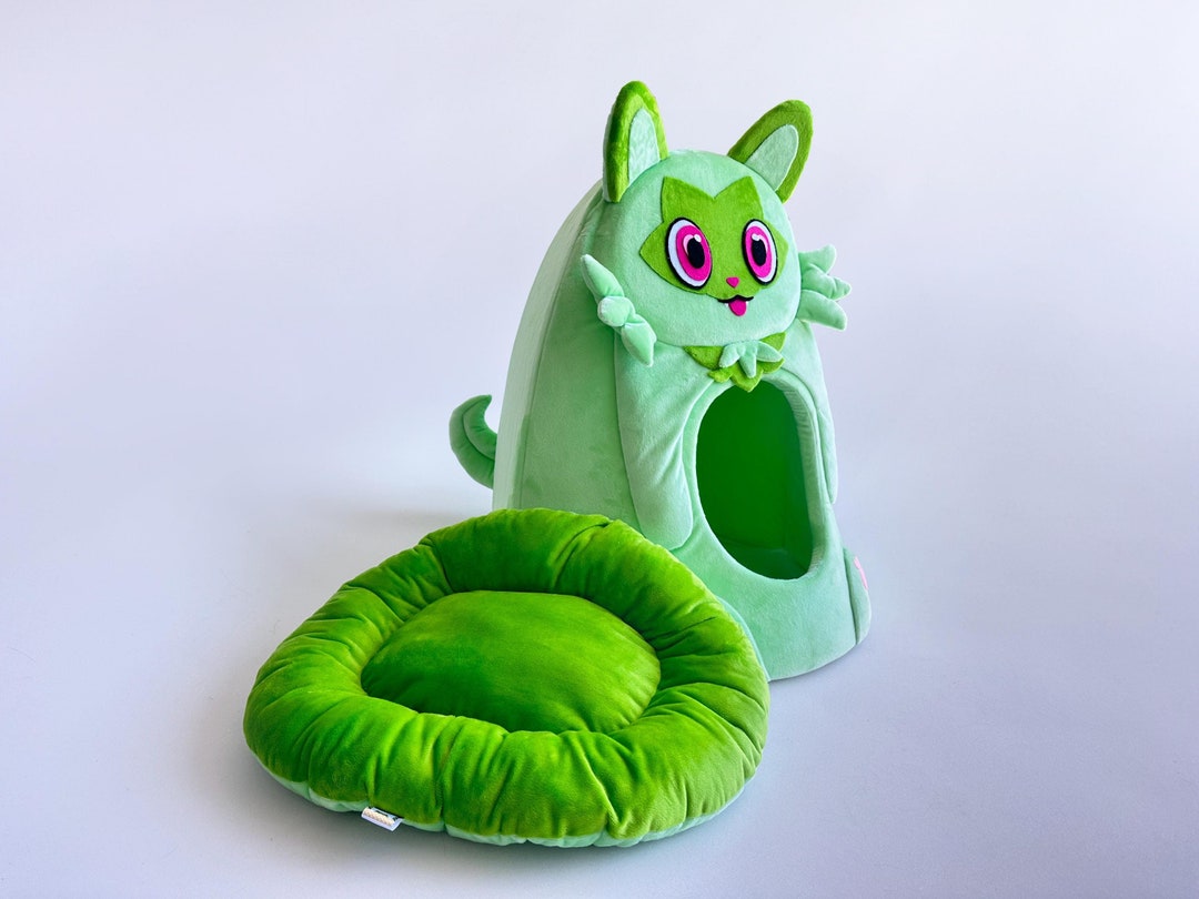 Sprigatito Pokemon Plush Cat Bed, Pokemon Pet Furniture, Gift for Cat ...