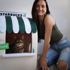 Starbucks Coffee Shop Cat House, Coffee Bar Cat Furniture, Gift for Cat ...