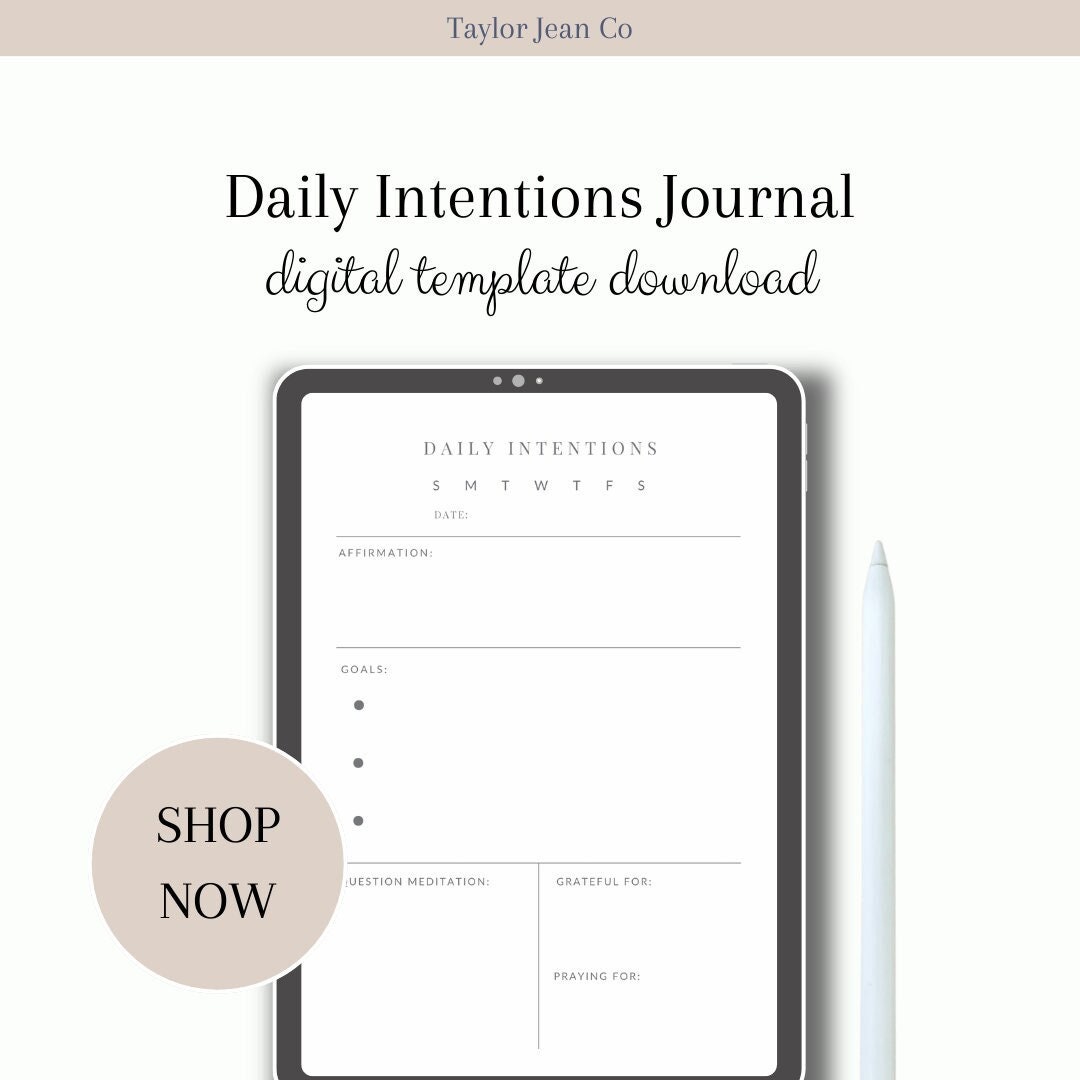 Intentions Journal, Daily Journal, Journal Template, Digital Journal ...