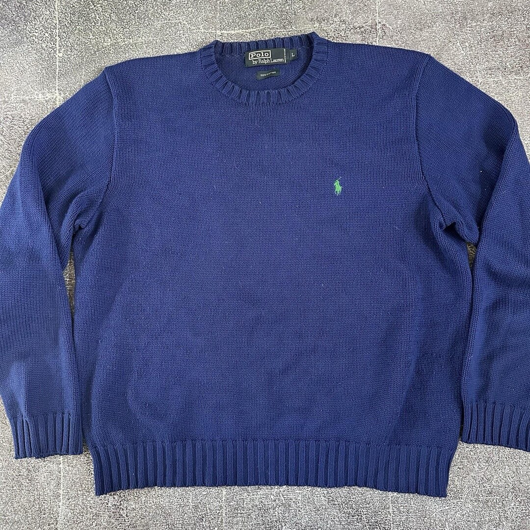 Men's Vintage 90's Polo Ralph Lauren Royal Blue Cotton Crewneck Sweater ...