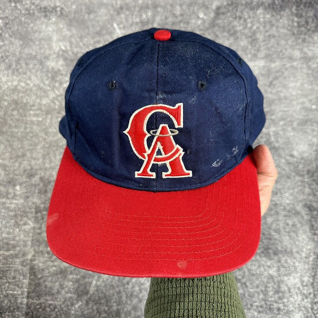 Men's Vintage 90's California Angels Plain Logo Navy Blue Red Snapback ...