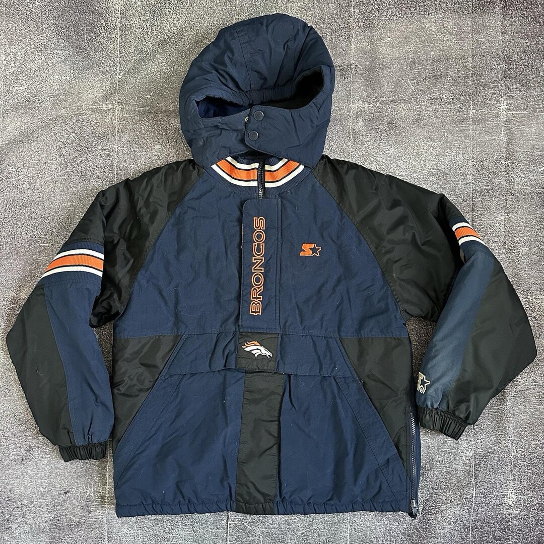 Men's Vintage 90's Starter Denver Broncos Navy Blue Hooded Puffer ...