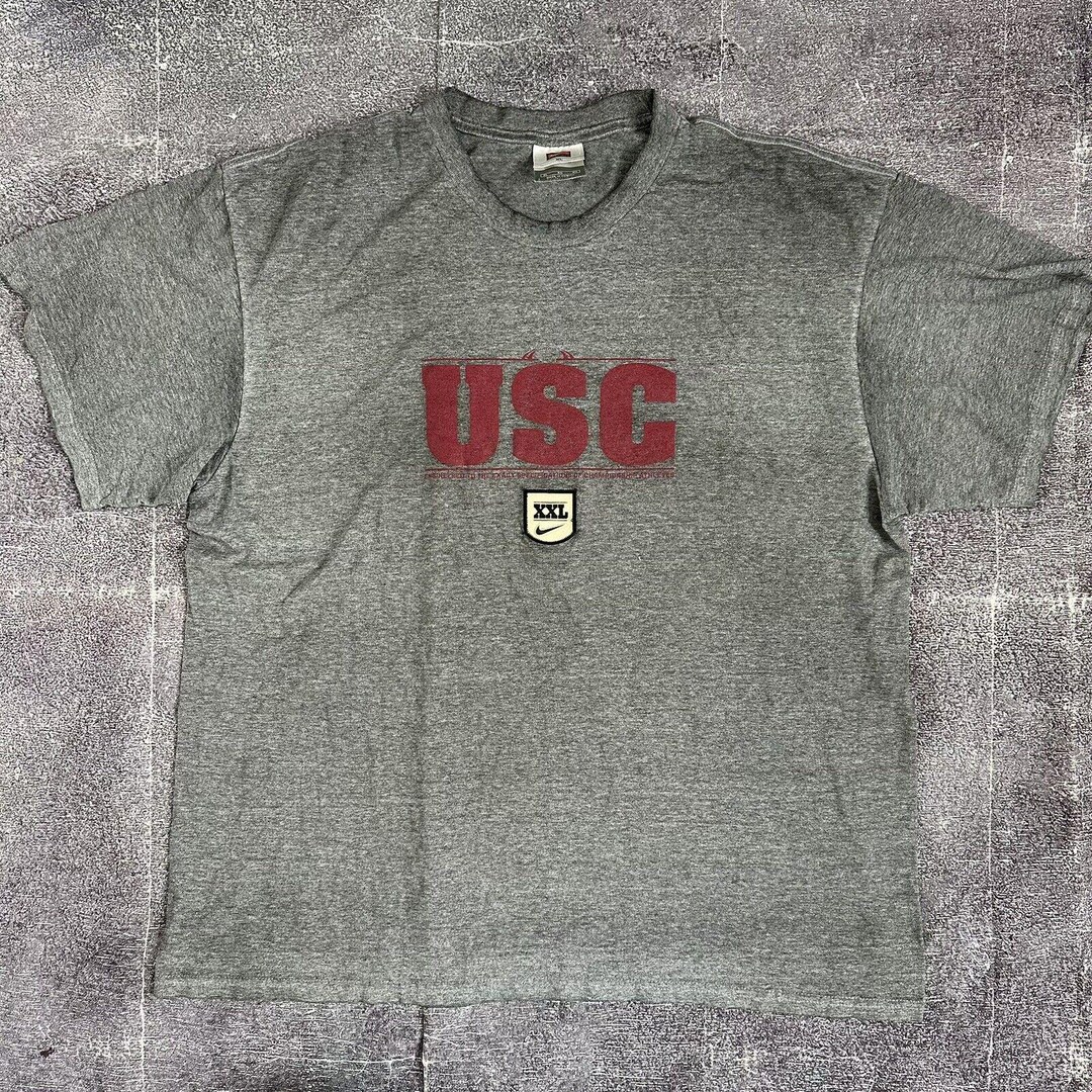 Mens Vintage Y2k Nike Team Usc Trojans Heather Gray Graphic T Shirt