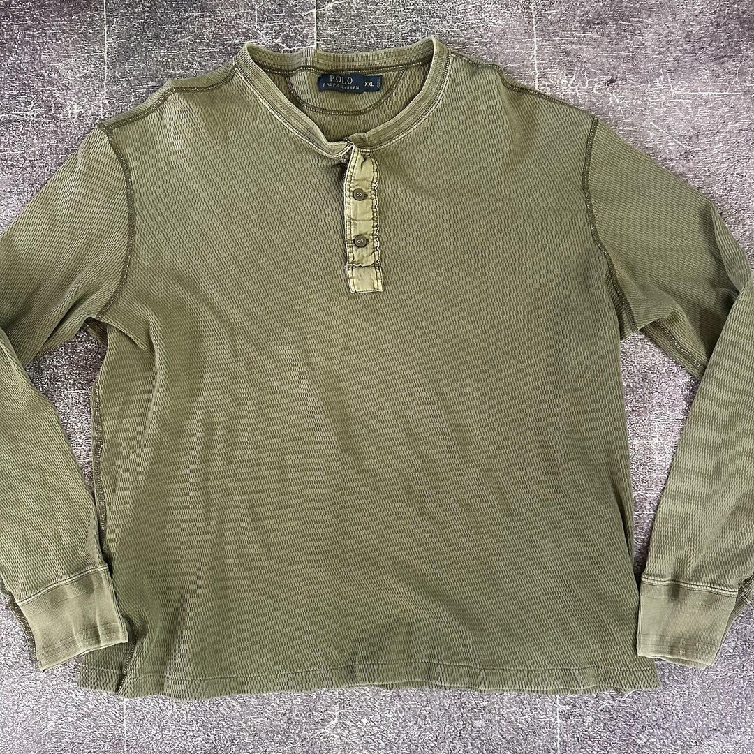 Mens Vintage Polo Ralph Lauren Army Moss Green Henley Thermal Long ...