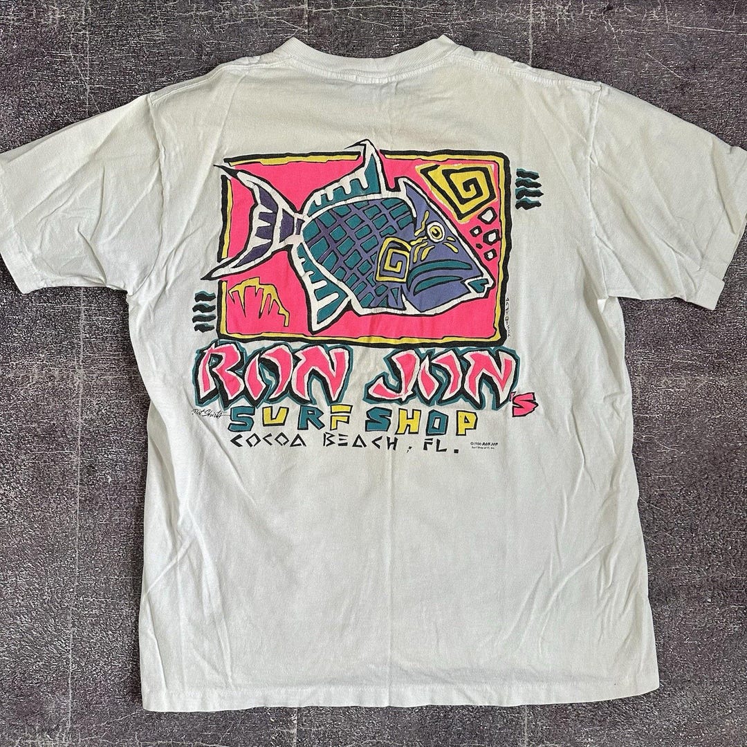 Men's Vintage 80's Ron Jon Surf Shop USA Big Fish Logo Graphic T Shirt ...