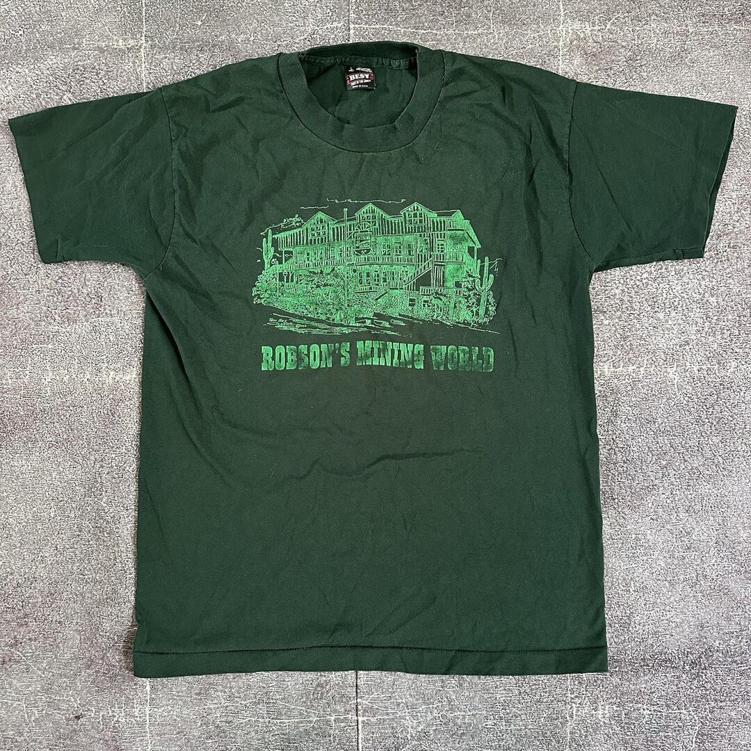 Men's Vintage 90's FOTL Robson's Mining World Forest Green Graphic T ...