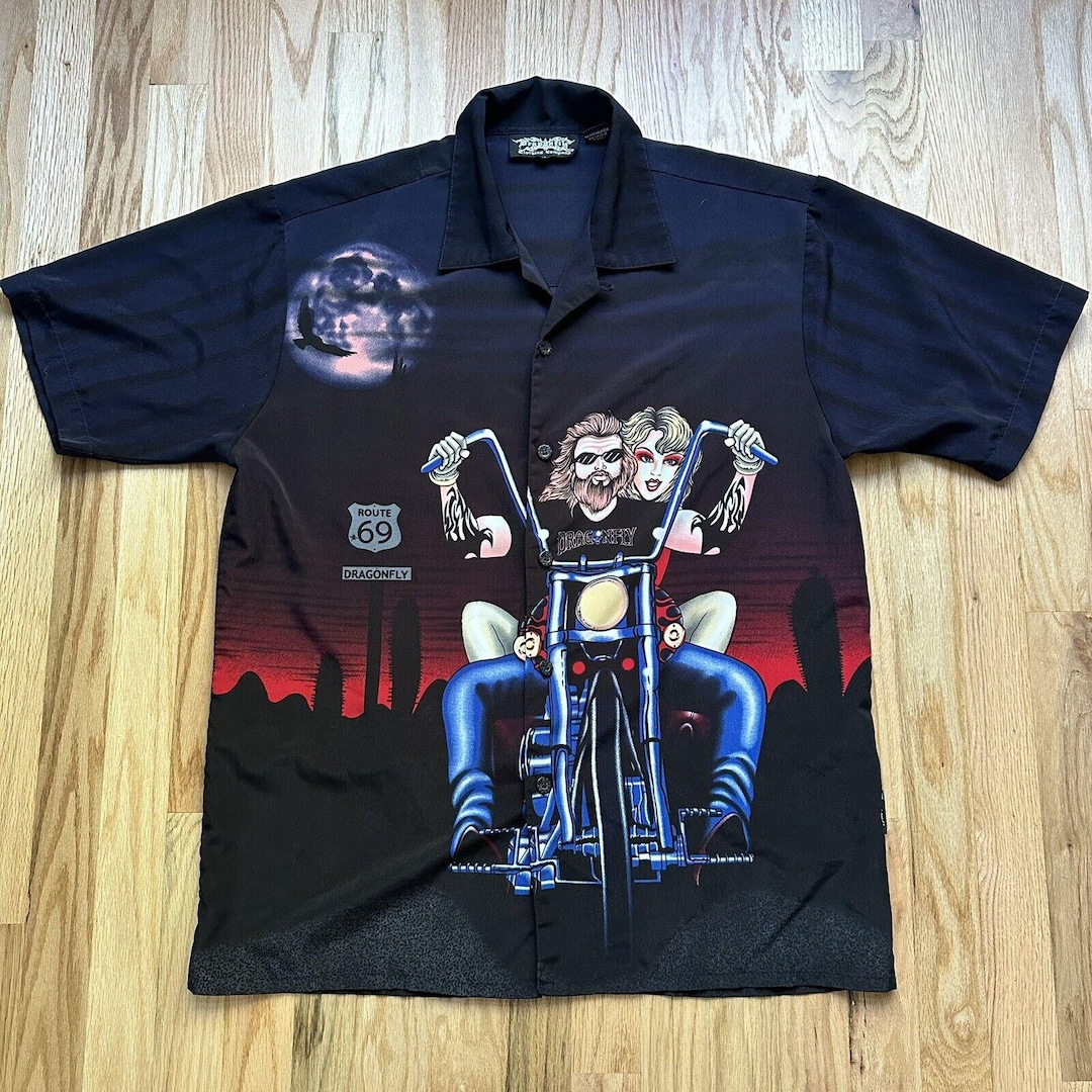 Men's Vintage Dragonfly Harley Davidson Motorcycle Chopper Button up ...