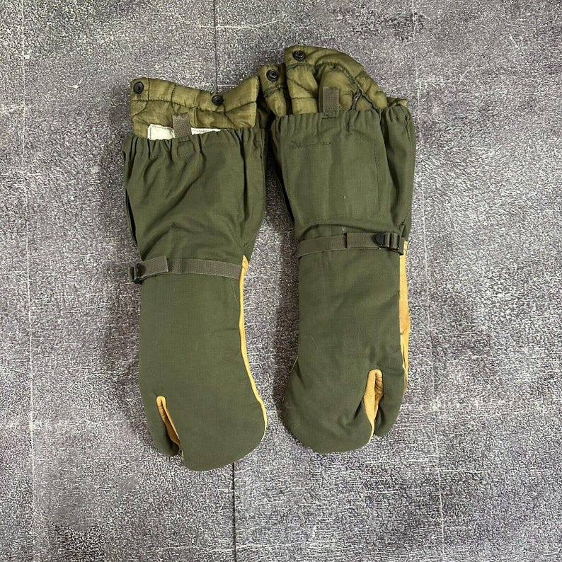 Mens Vintage 60s WWII US Military Extreme Cold Trigger Finger Lined ...