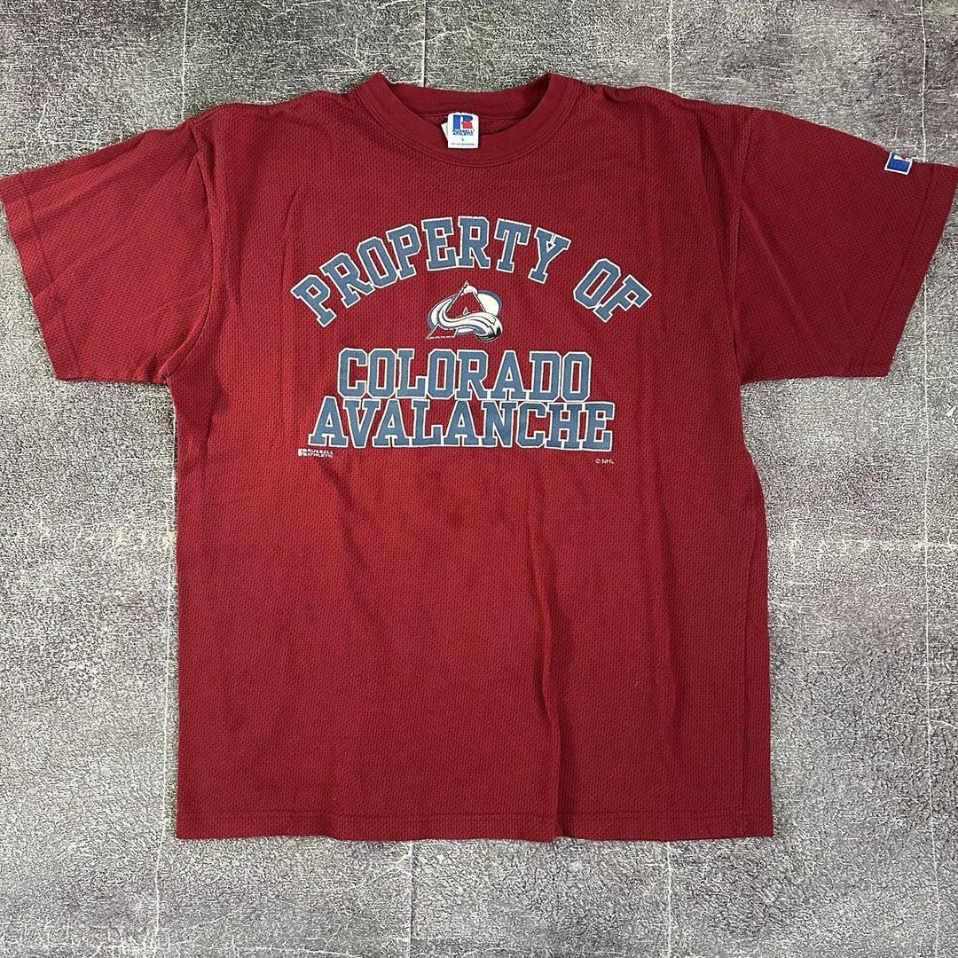 Men's Vintage 90's Russell Athletic Colorado Avalanche Red Blue T Shirt ...