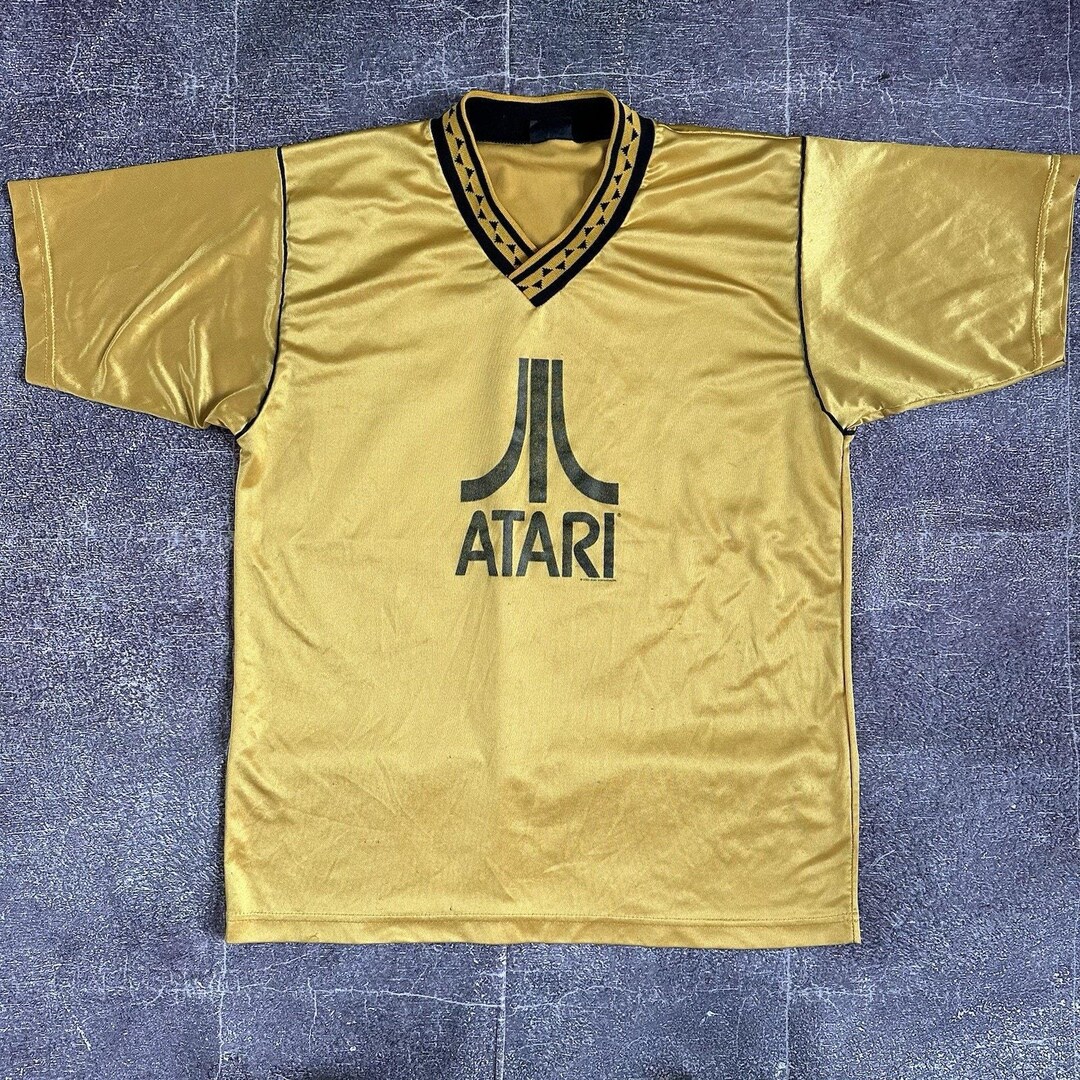 Men's Vintage Y2K Changes Atari Video Games Yellow Satin Soccer Jersey ...