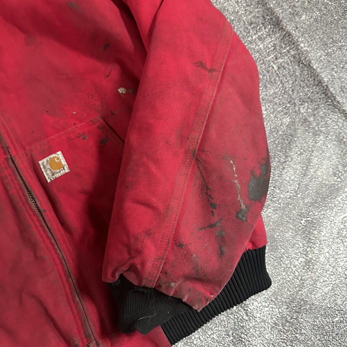 Men's Vintage Carhartt USA Cherry Red J140 Flannel Lined Firm Duck ...