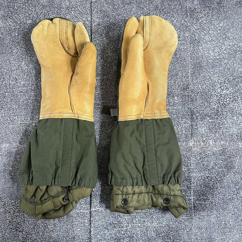 Mens Vintage 60s WWII US Military Extreme Cold Trigger Finger Lined ...